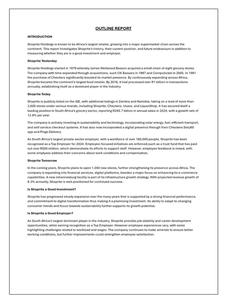 Shoprite Holdings: Growth and Future Plans | PDF | Employment | Retail