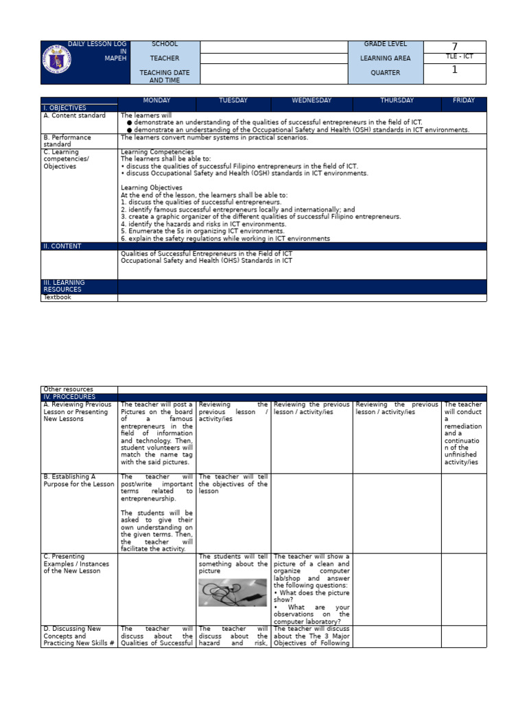 DLL in Tle Ict 7 Q1 Week 2 | PDF | Educational Technology | Learning