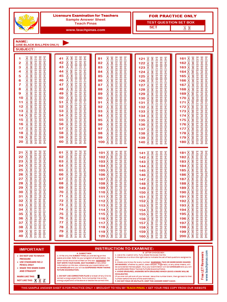 Test Question Set Box: (Use Black Ballpen Only) | PDF