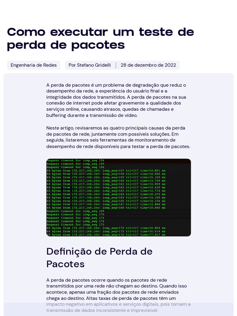 Teste de Perda de Pacotes na Rede | PDF | Rede de computadores | Internet