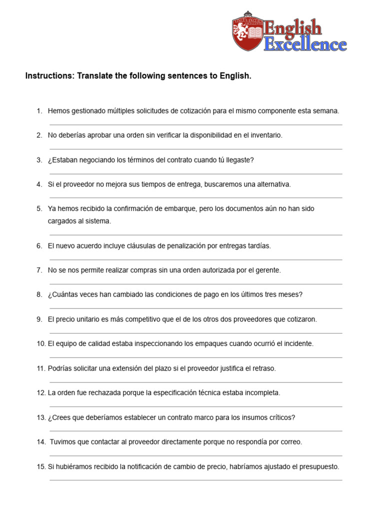 Translation Exercise B1 Concepts Purchasing | PDF