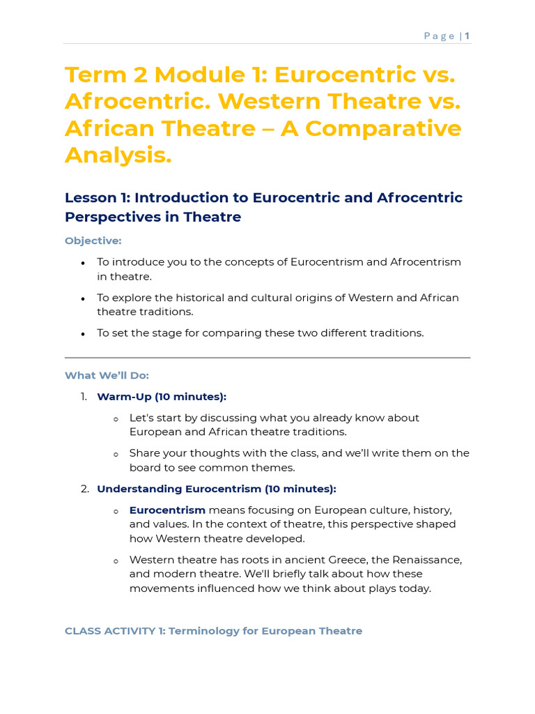 Term 2 Module 1 Lessons 1 To 4 Grade 9 IEB CA | PDF | Performing Arts ...