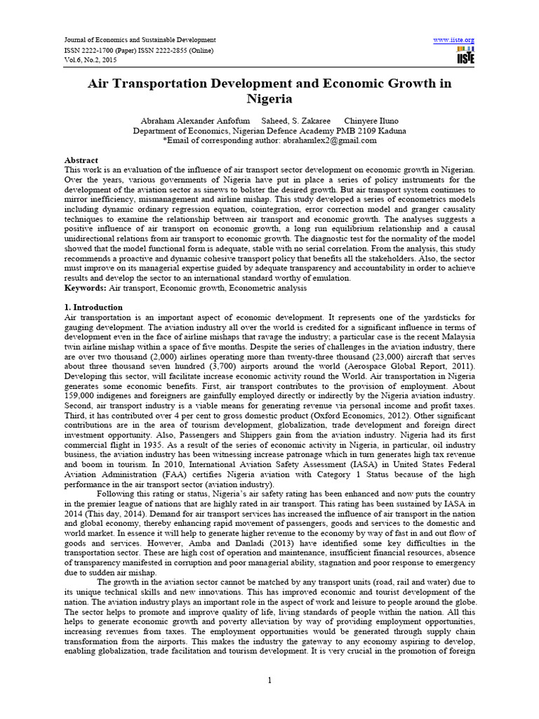 Air Transportation Development and Econo | PDF | Vector Autoregression | Regression Analysis