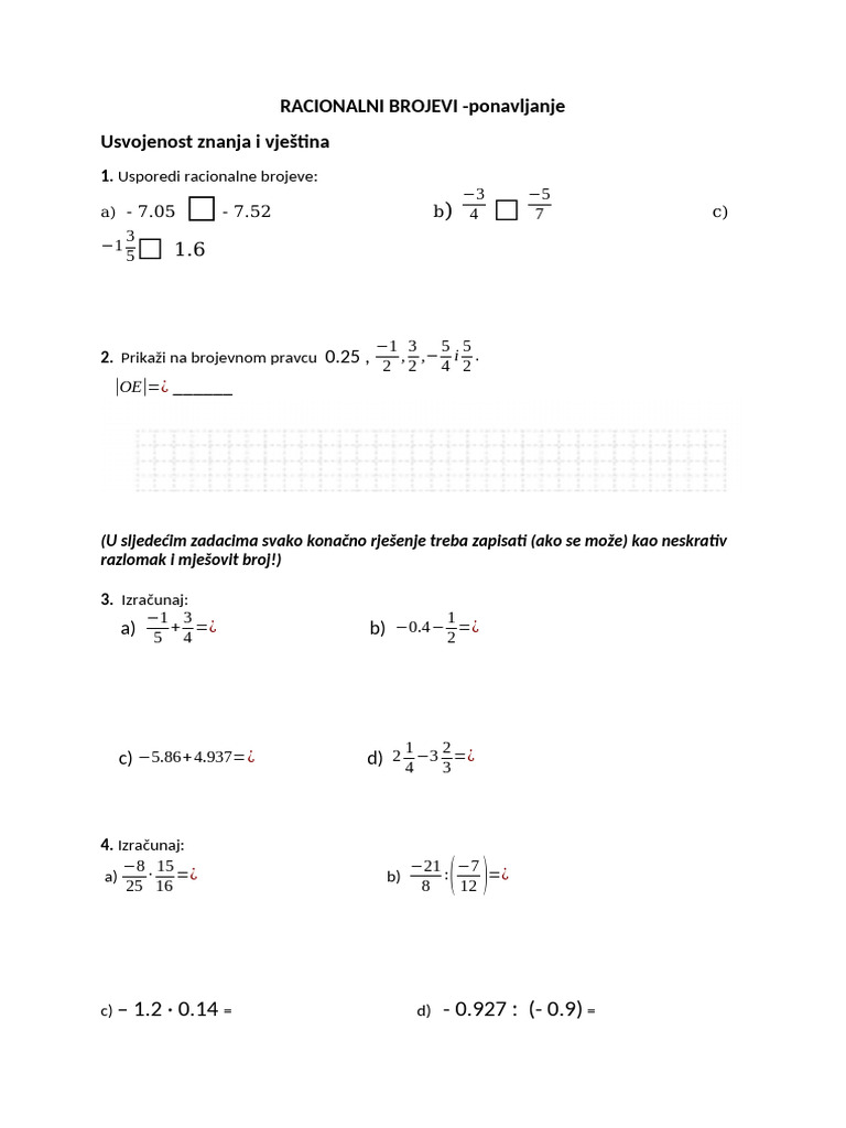 RACIONALNI BROJEVI-ponavljanje | PDF