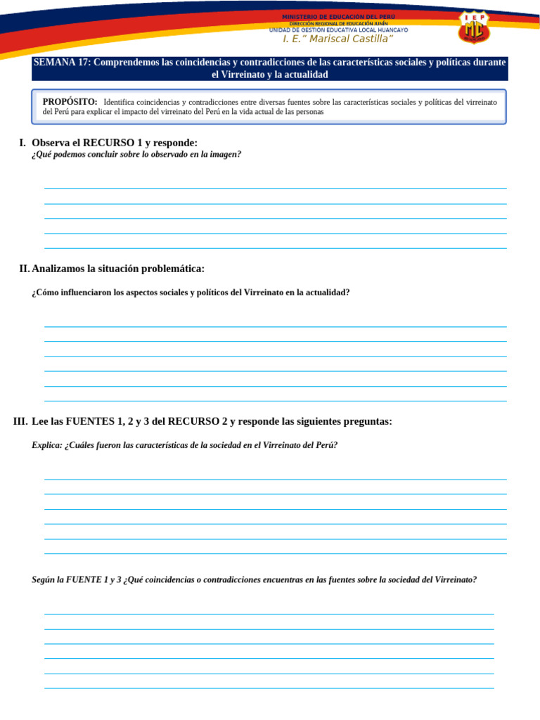 U6 - S17 - Hoja de Actividad - 3° - CCSS | PDF | Perú