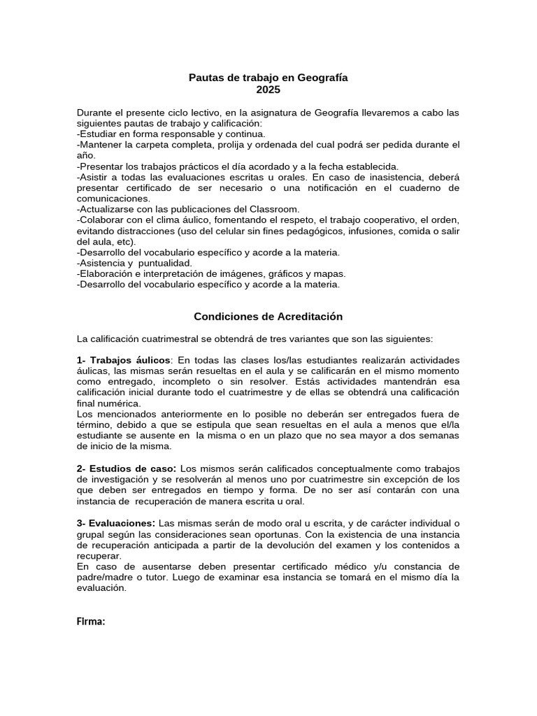 Pautas de Trabajo en Geografía 2025 | PDF