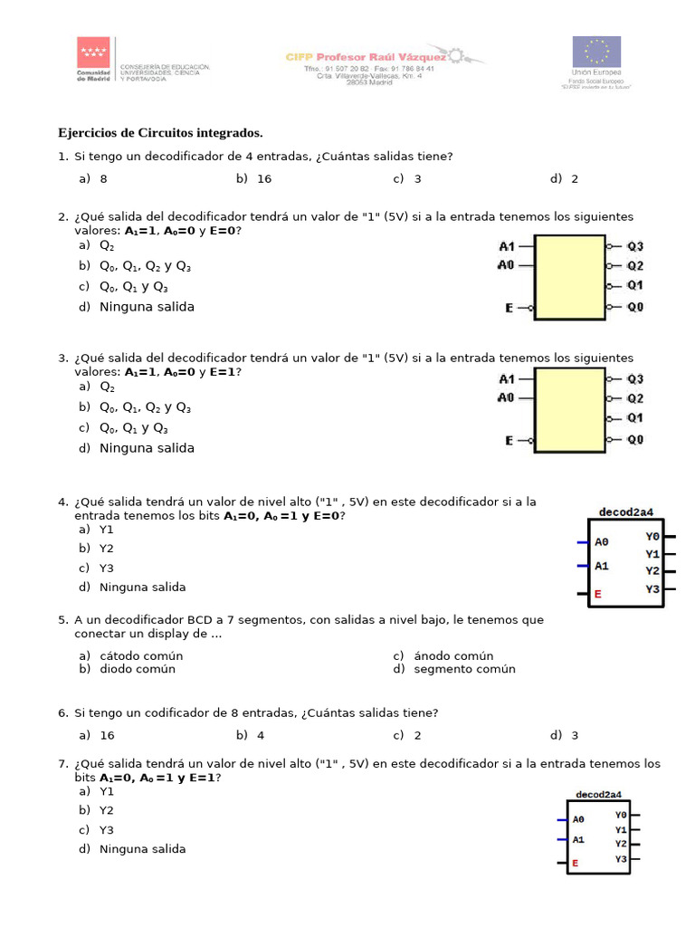 Ejercicios sobre Decodificadores y Codificadores | PDF | Ingeniería ...