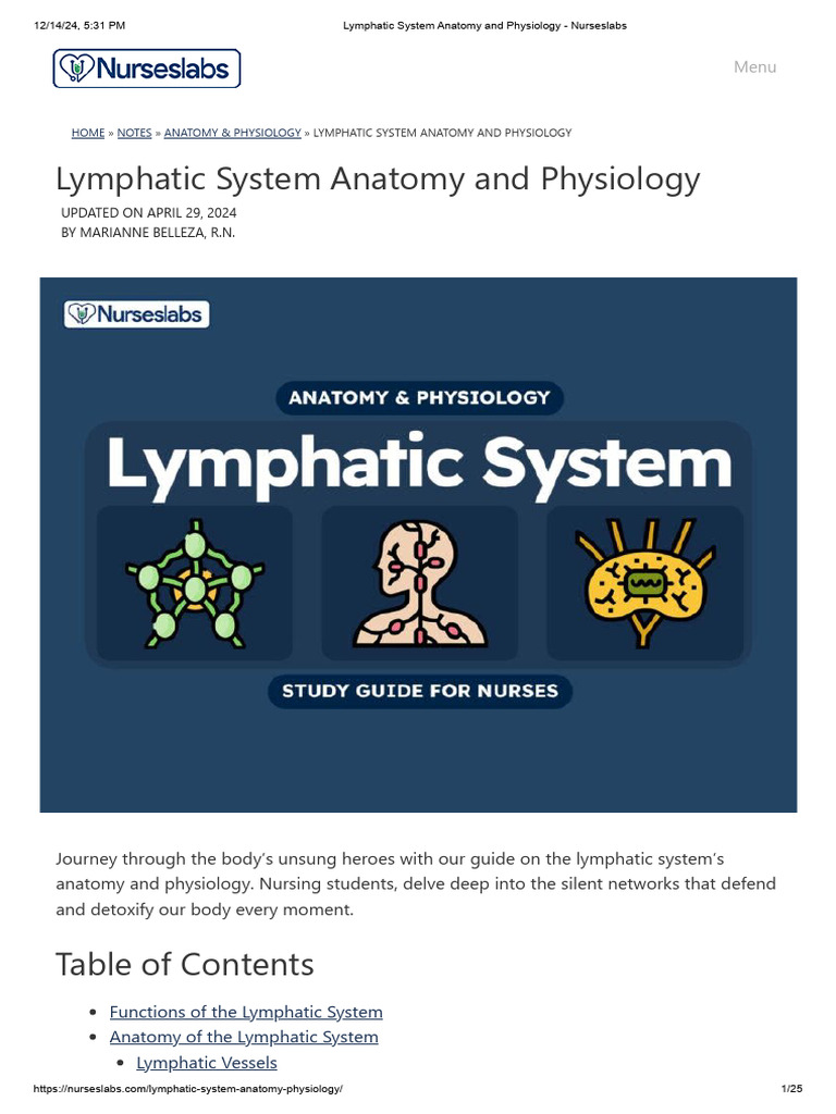 Lymphatic System Anatomy and Physiology - Nurseslabs | PDF | Lymphatic ...