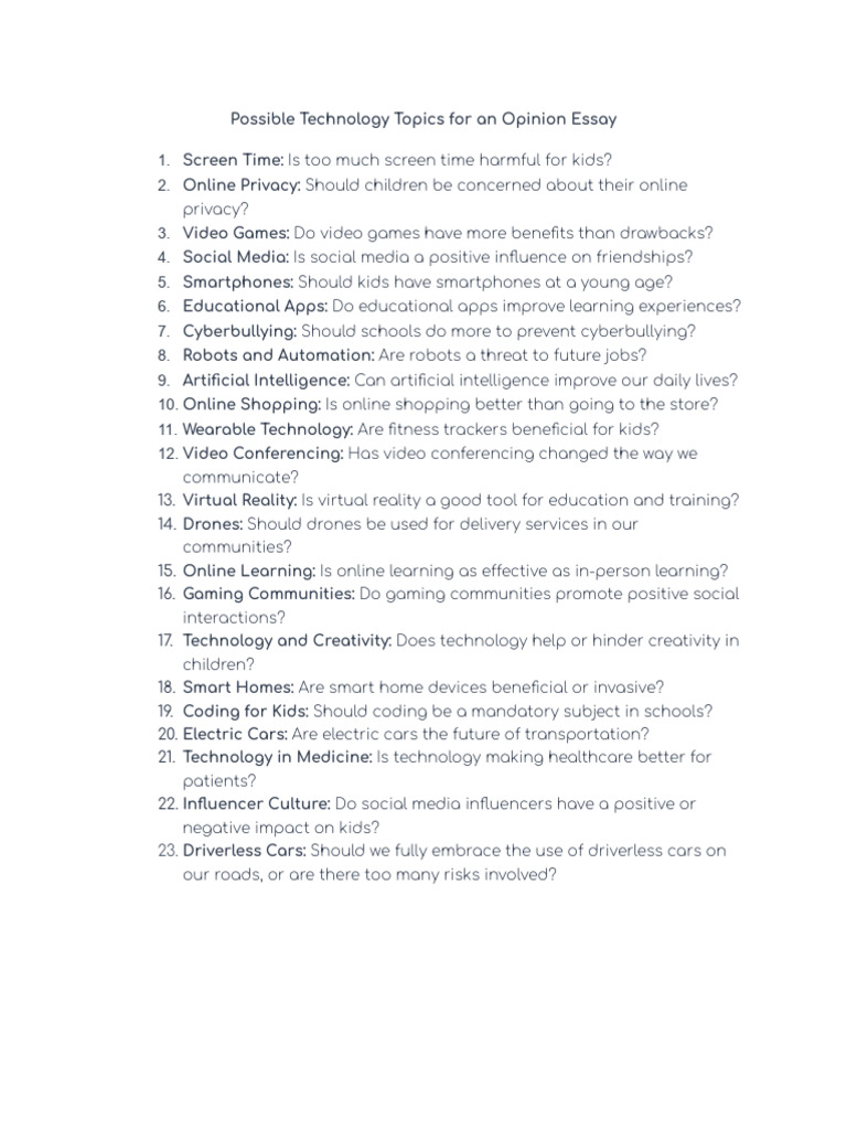 Opinion Essay Topics on Technology | PDF