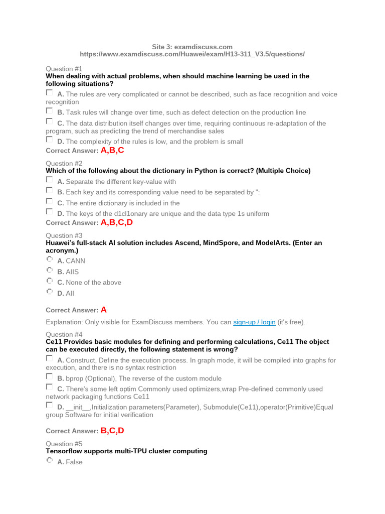 Hcia Ai v3.5 h13-311 Exam Site3 | PDF | Deep Learning | Artificial Intelligence