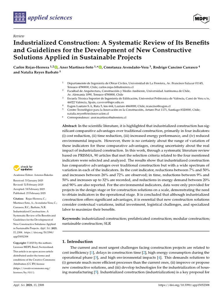 Rojas-Herrera Et Al. - 2025 - Industrialized Construction A Systematic Review of Its Benefits ...