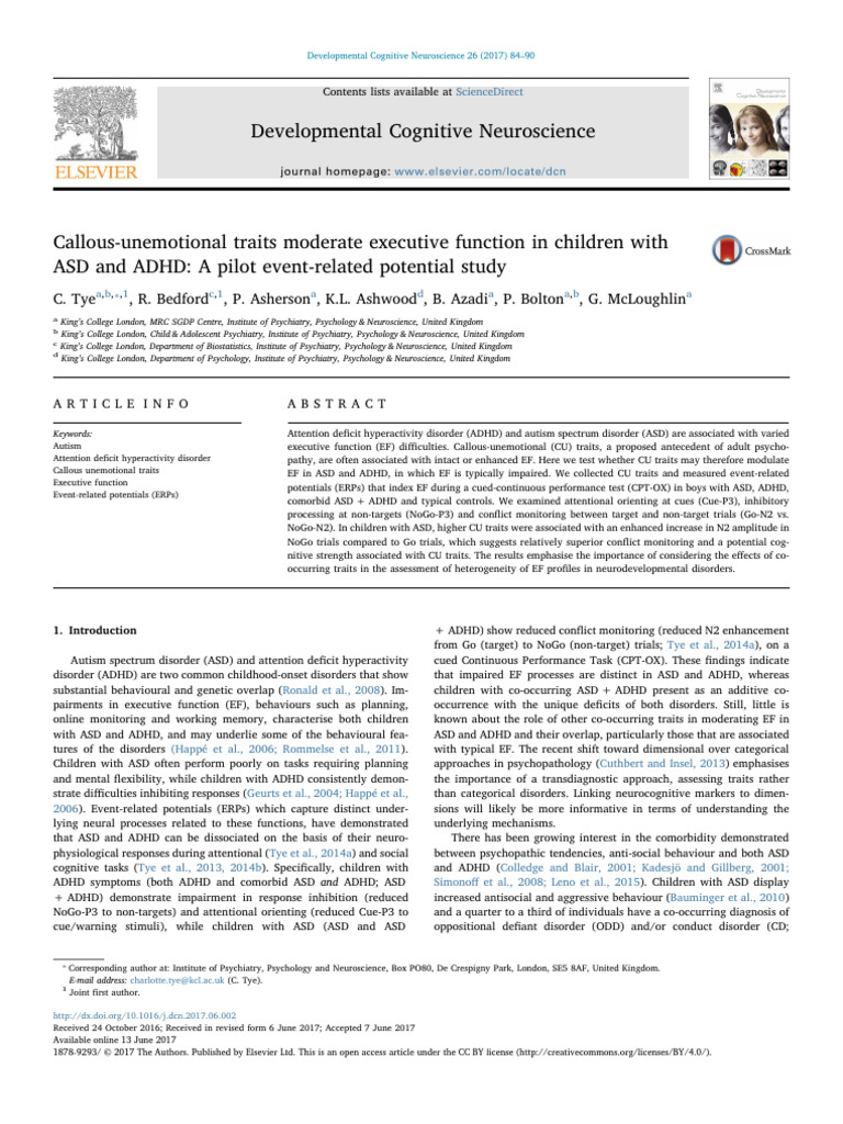 Callous-unemotional Traits Moderate Executive Function in Children With ...