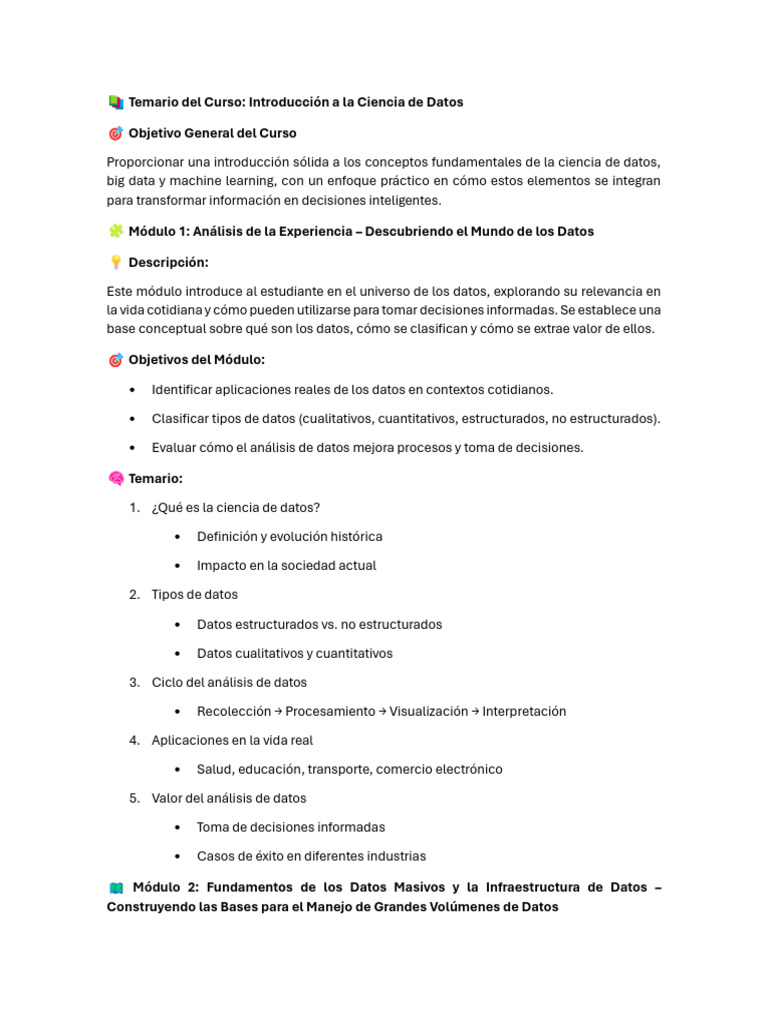 ? Temario Del Curso | PDF | Big Data | Aprendizaje automático