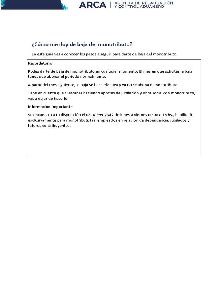 Cómo darse de baja del monotributo | PDF