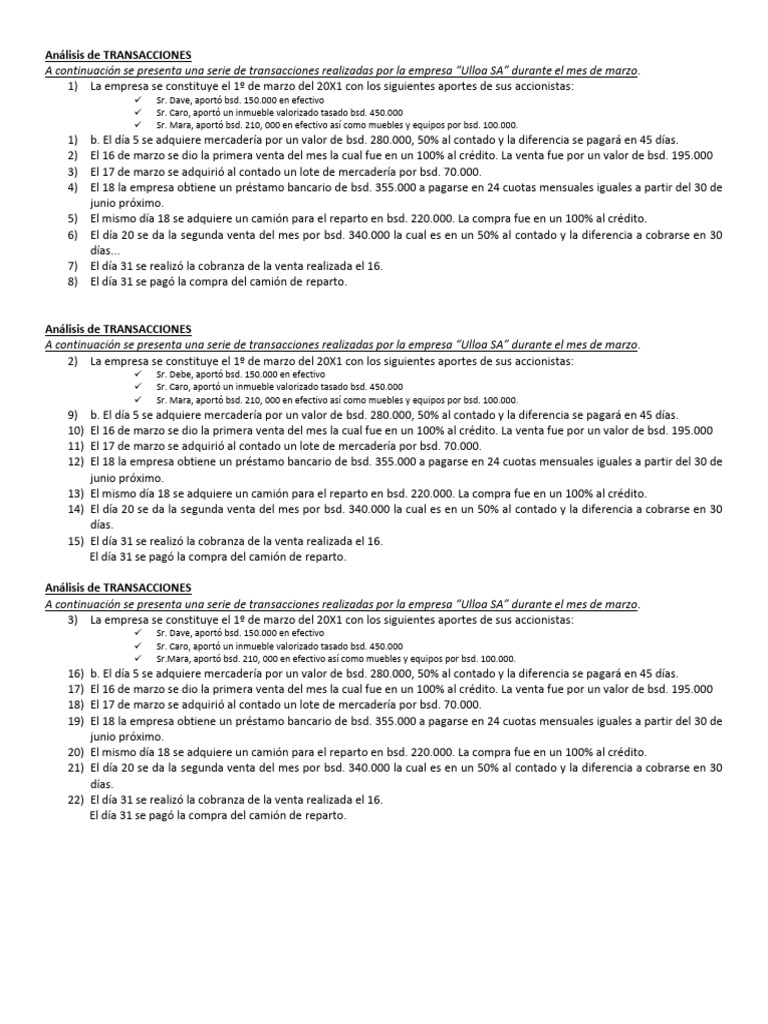 Análisis de TRANSACCIONES Pract | PDF | Economias