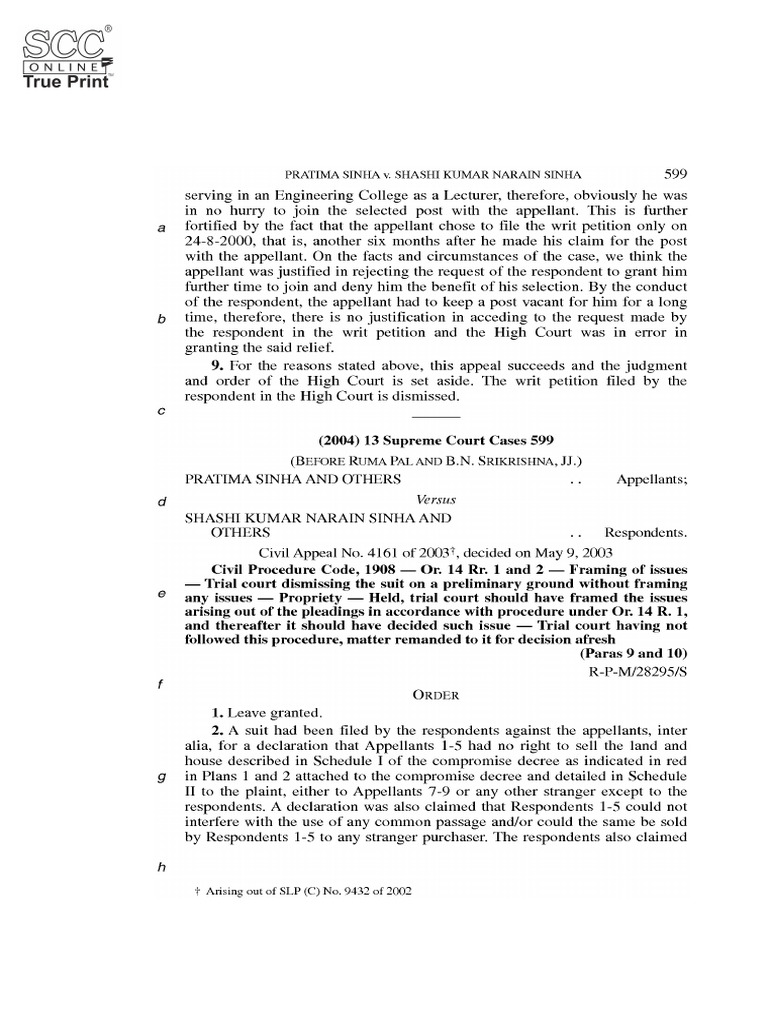 Pratima Sinha v. Shashi Kumar Narain Sinha, (2004) 13 SCC 599 | PDF