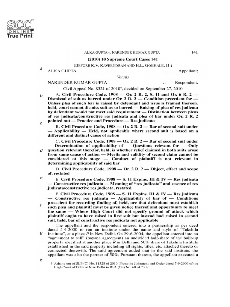 Alka Gupta v. Narender Kumar Gupta, (2010) 10 SCC 141 | PDF | Social ...