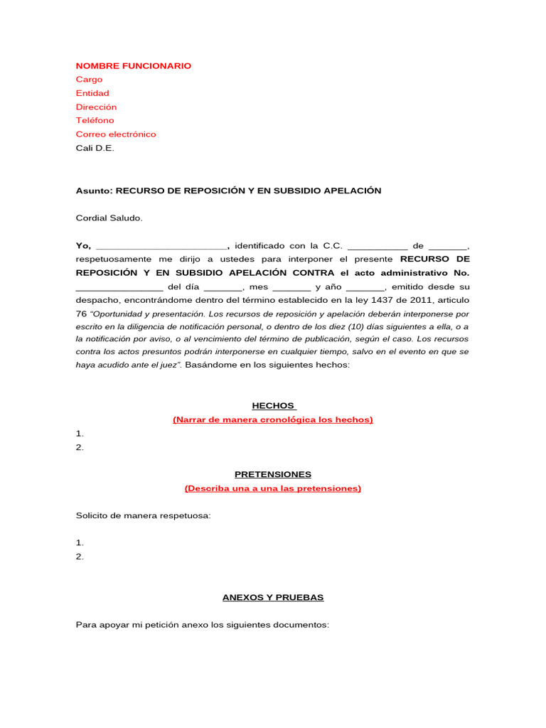 Modelo de Recurso de Reposicion | PDF