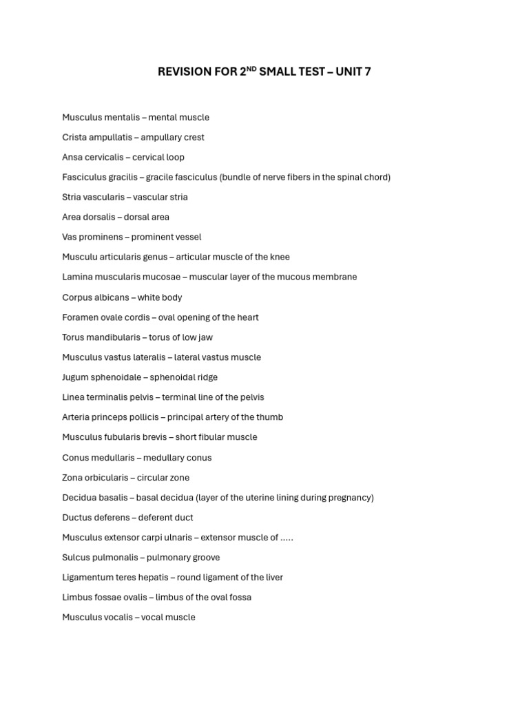 Revision For 2nd Small Test - Unit 7 | PDF