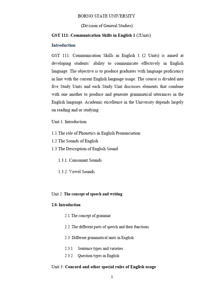 GST 111 Lecture Note BOSU-1-1 | PDF | Grammatical Number | English Language