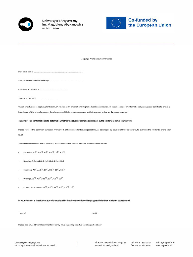 Language Proficiency Assessment for Erasmus+ | PDF