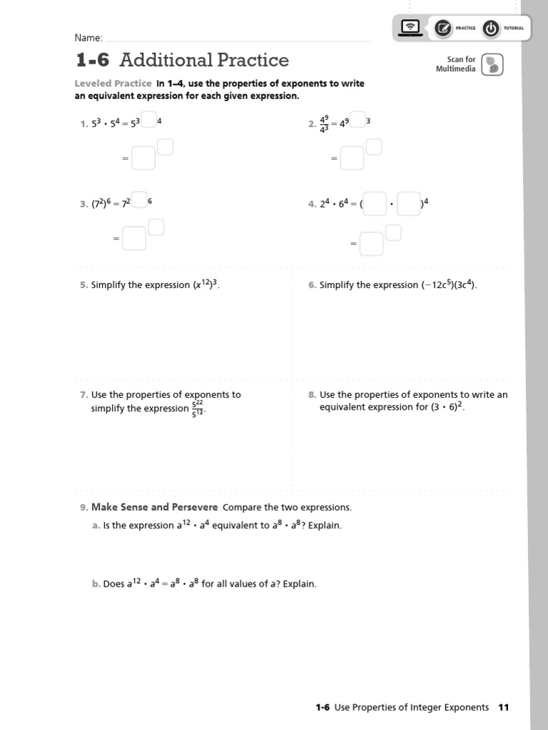 1-6 - Printable Additional Practice | PDF | Exponentiation | Mathematics