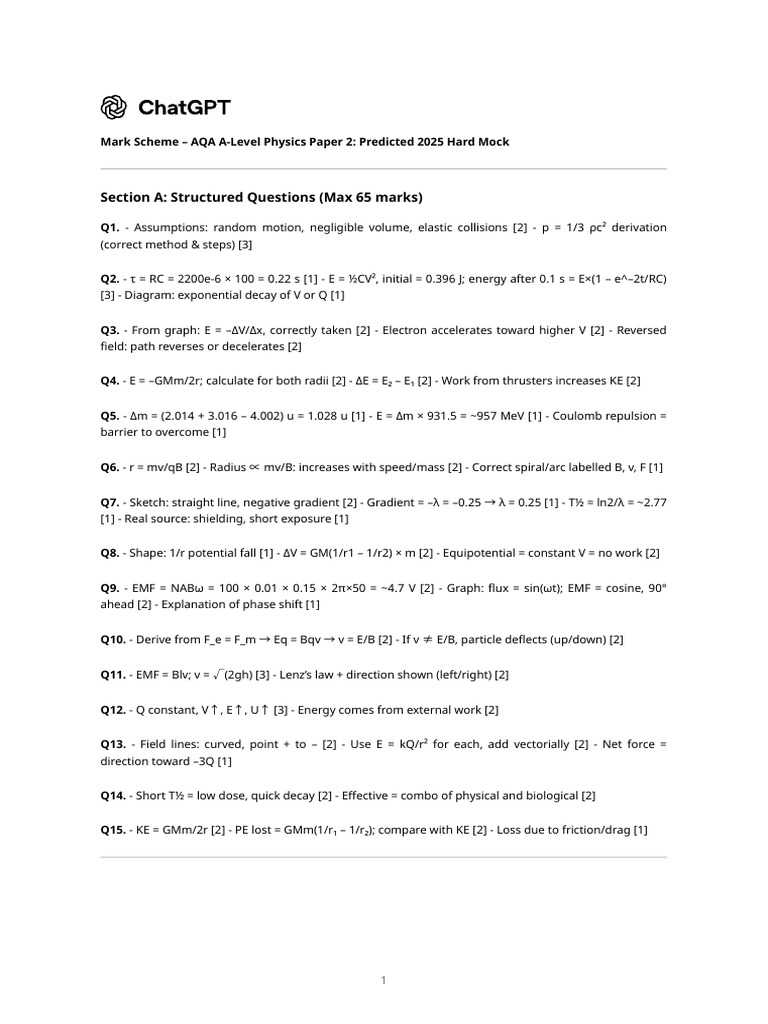 Aqa Physics Paper2 2025 Mark Scheme | PDF