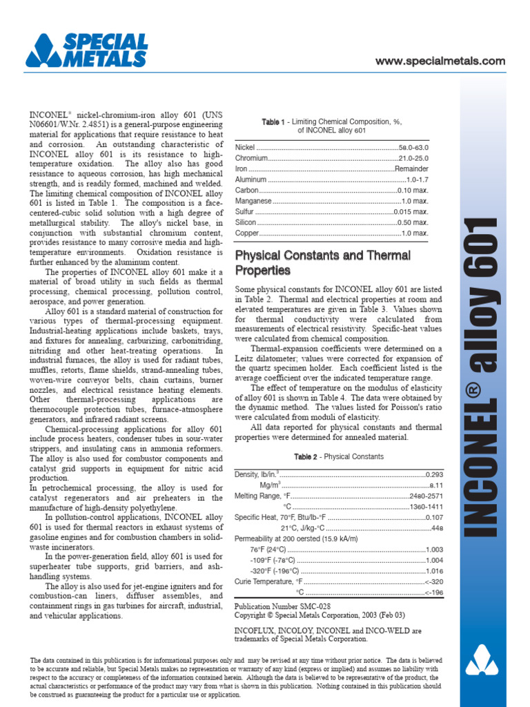 Inconel 601 | PDF | Alloy | Corrosion