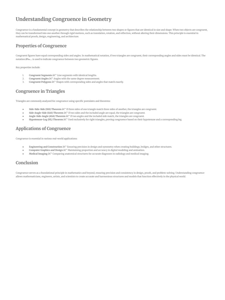 Understanding Congruence in Geometry | PDF