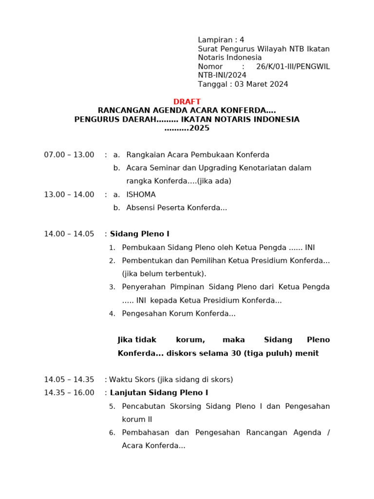 2-Draft Rancangan Acara Koferda INI | PDF