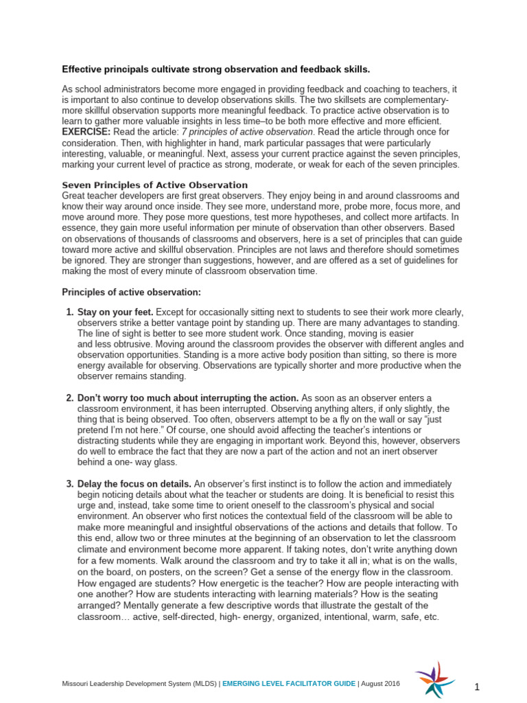 D 7 Principles of Active Observation | PDF | Classroom | Nonverbal ...