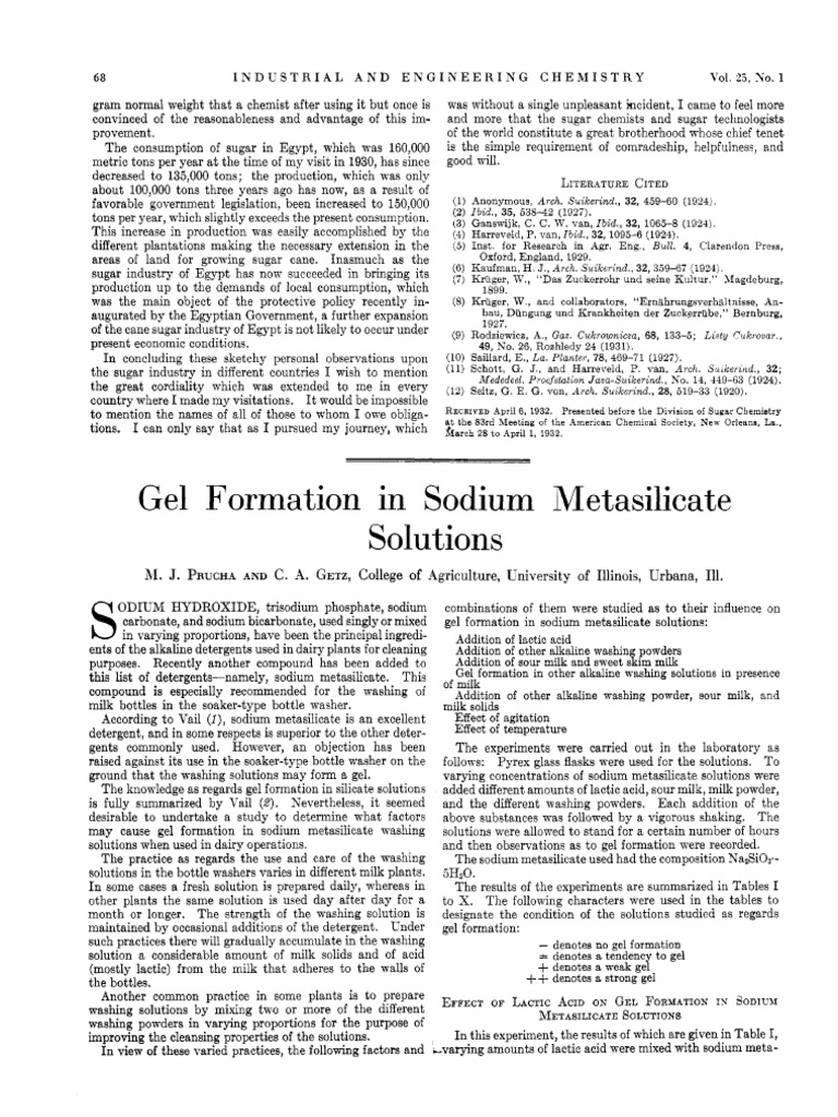 Gel Formation in Sodium Metasilicate Solutions | PDF | Milk | Sodium