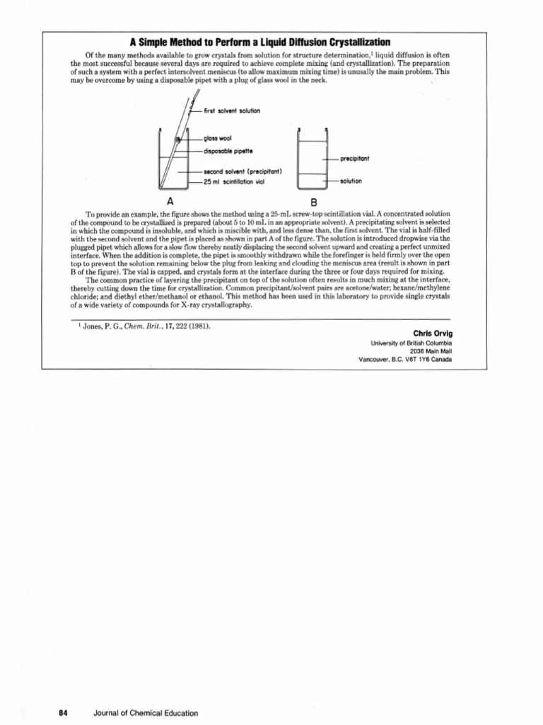 A Simple Method To Perform A Liquid Diffusion Crystallization | PDF | Solvent | Crystallization