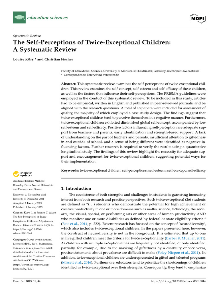Küry, Fischer - 2025 - The Self-Perceptions of Twice-Exceptional Children A Systematic Review ...