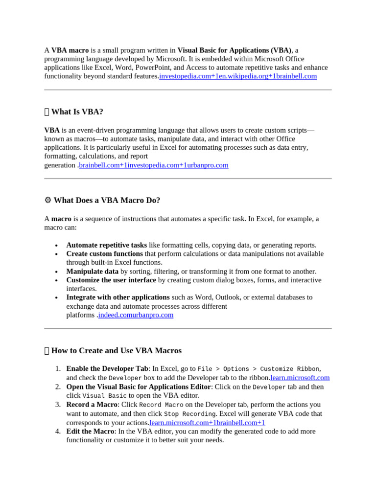 A VBA Macro Is A Small Program Written in Visual Basic For Applications | PDF | Visual Basic For ...