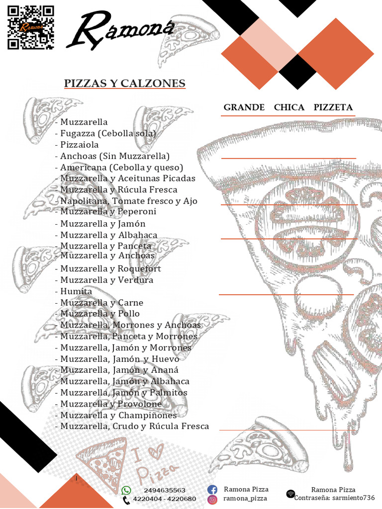 Menú de Ramona Pizza | PDF | Queso Mozzarella | Pizza