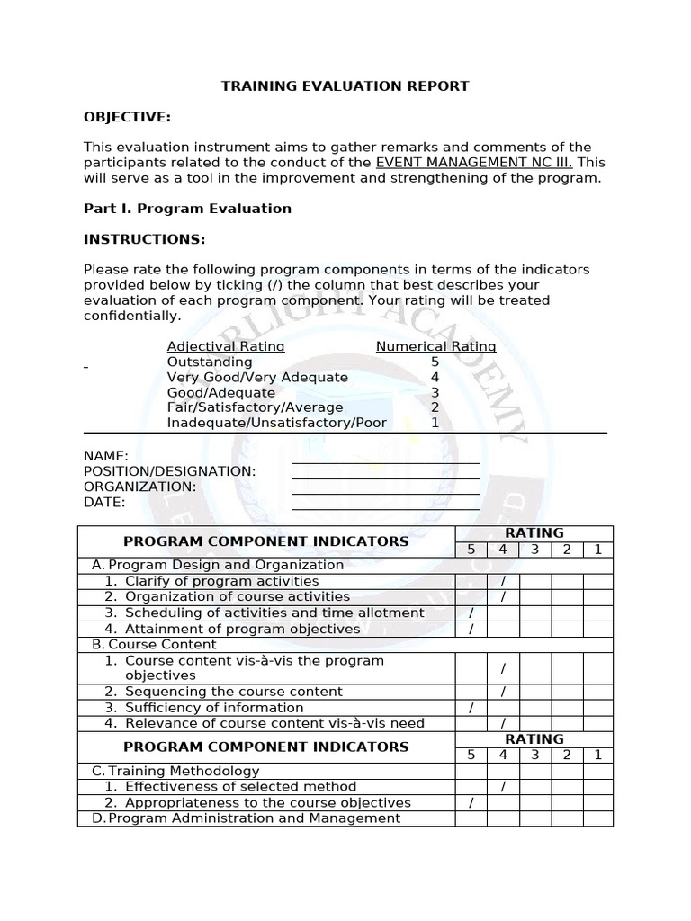 Training Evaluation Report | PDF | Facilitator | Lecture