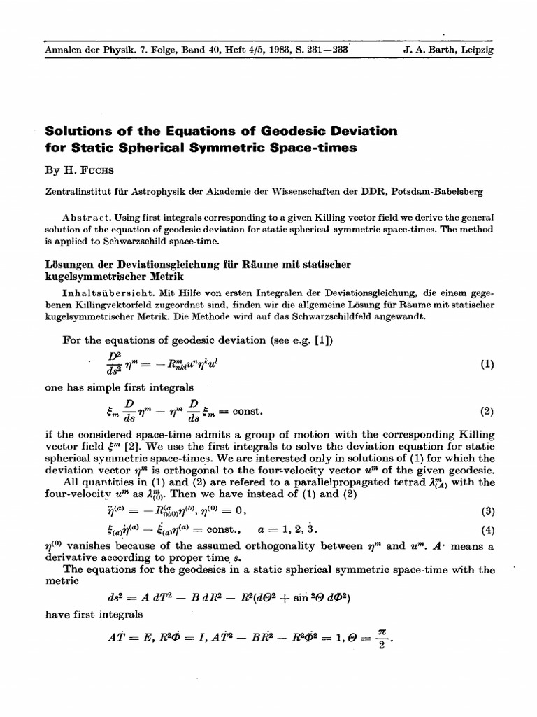 Solutions on geodesic deviations | PDF | Mathematics | Theory Of Relativity