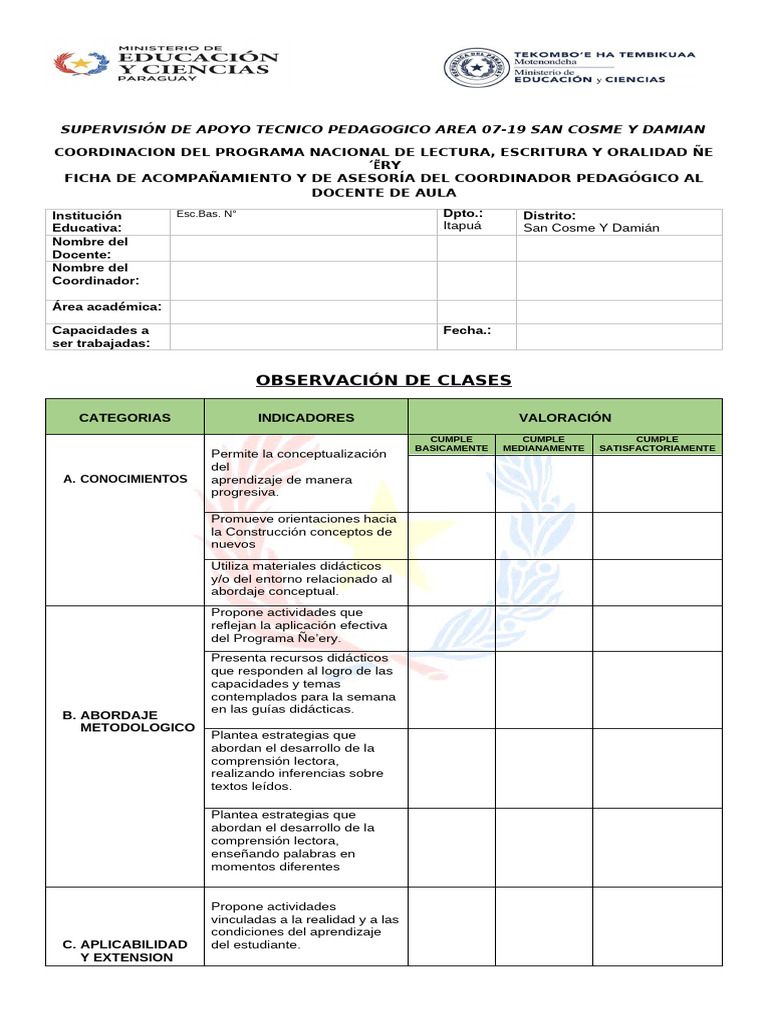 Ficha de Observacion de Clases | PDF | Comprensión lectora | Maestros