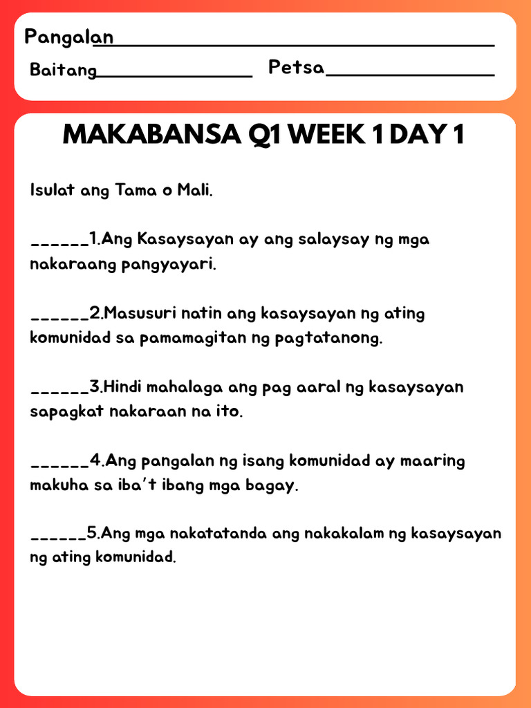 Makabansa Worksheet | PDF