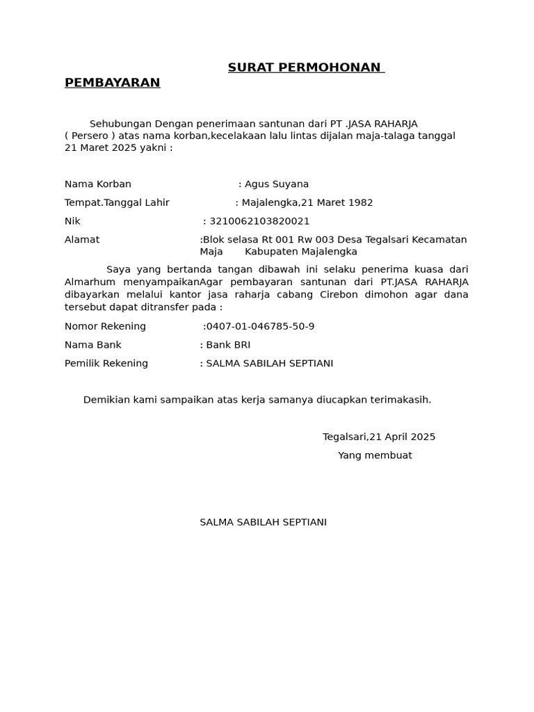 Surat Permohonan Pembayaran | PDF