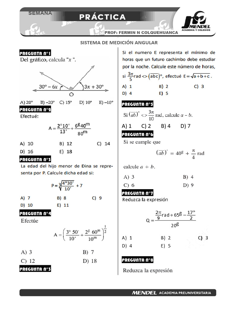Práctica Sistemas de Medición Angular 2025-293103448863 | PDF | Trigonometría | Geometría Elemental