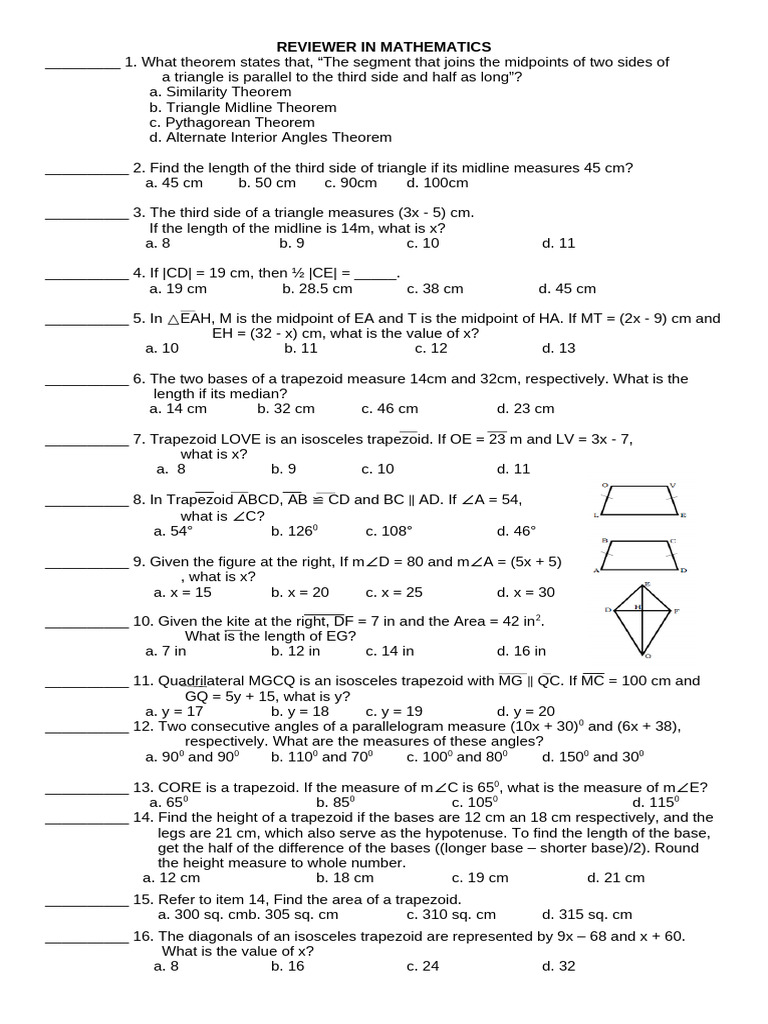 Mathematics Review: Theorems and Problems | PDF | Rectangle | Triangle