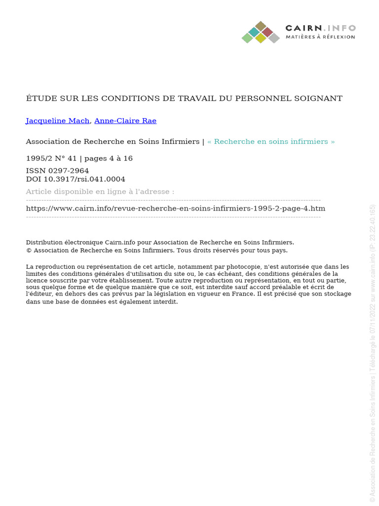 Etude Sur Les Conditions de Travail Du P | PDF
