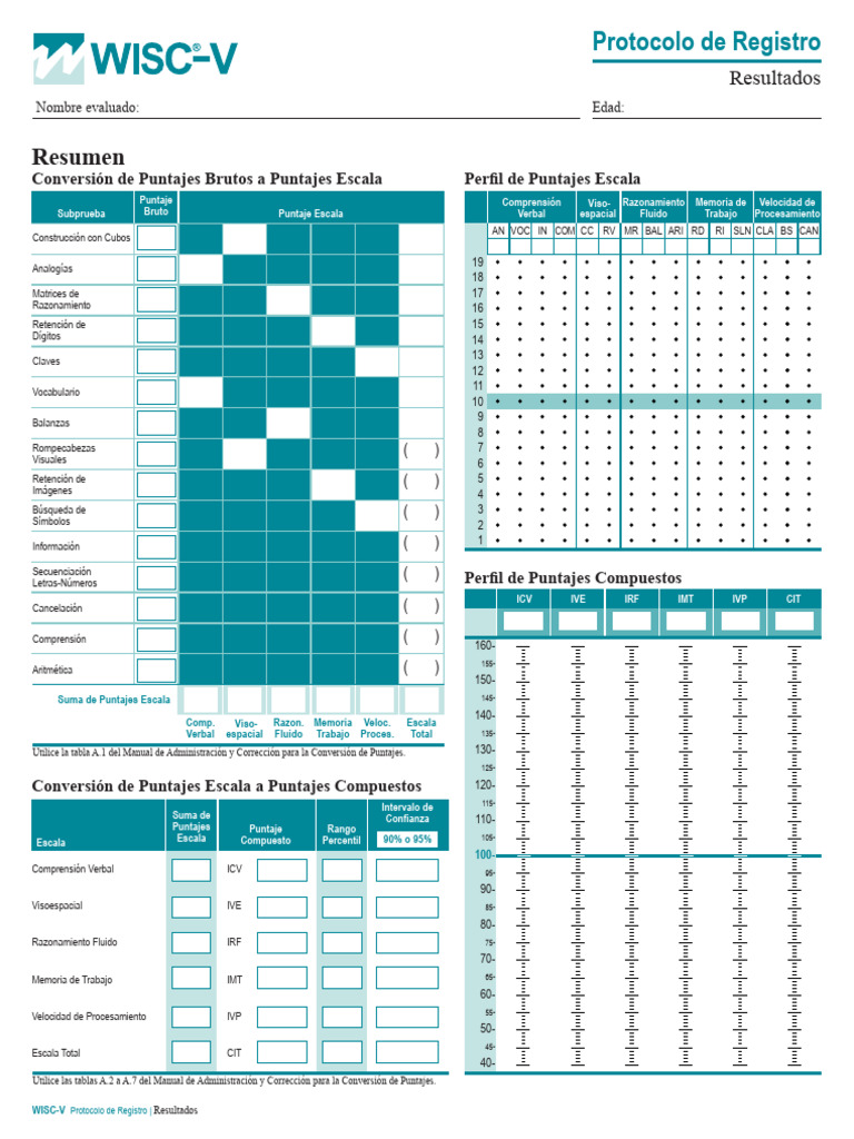 Protocolo de Registro Wisc V 1 | PDF | Cognición