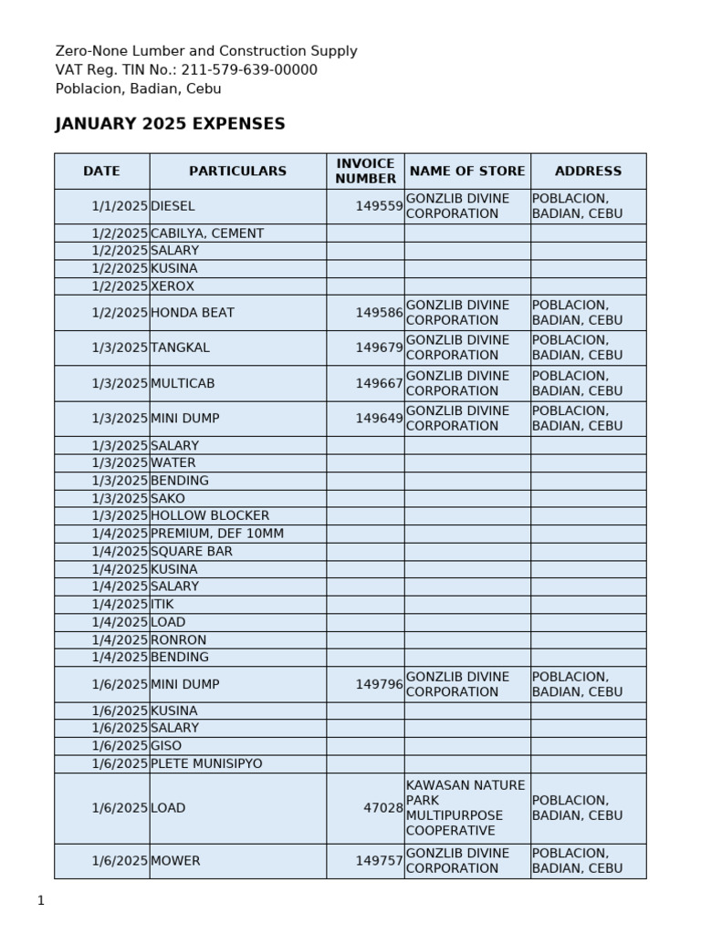 January 2025 Sales Invoice Summary | PDF | Value Added Tax | Taxes