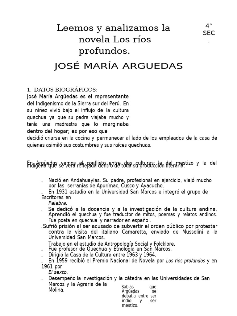 PDF Ficha Los Rios Profundos 4 Ay B - Compress | PDF