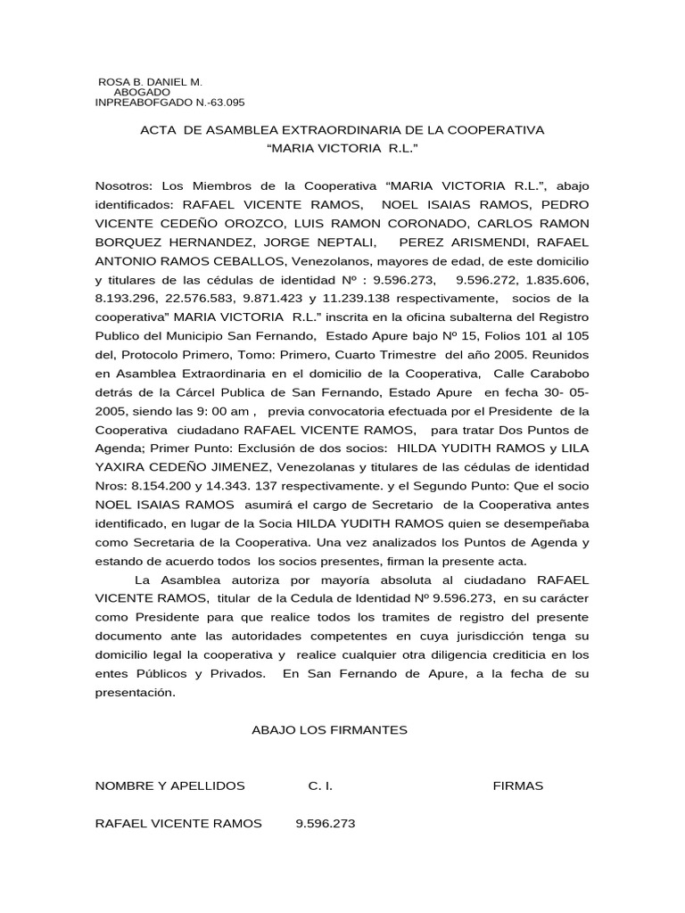 Acta de Asamblea Chicho. | PDF | Gobierno