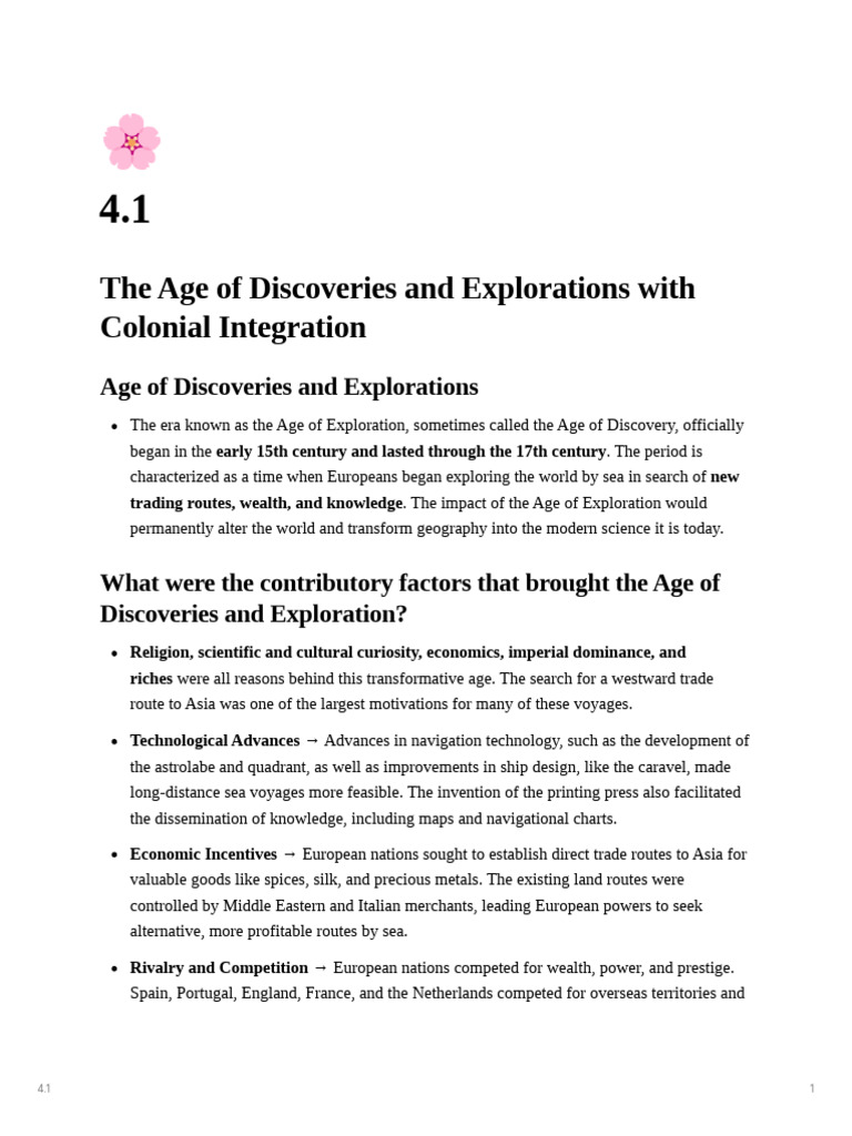 The Age of Discoveries and Explorations With Colonial Integration | PDF ...