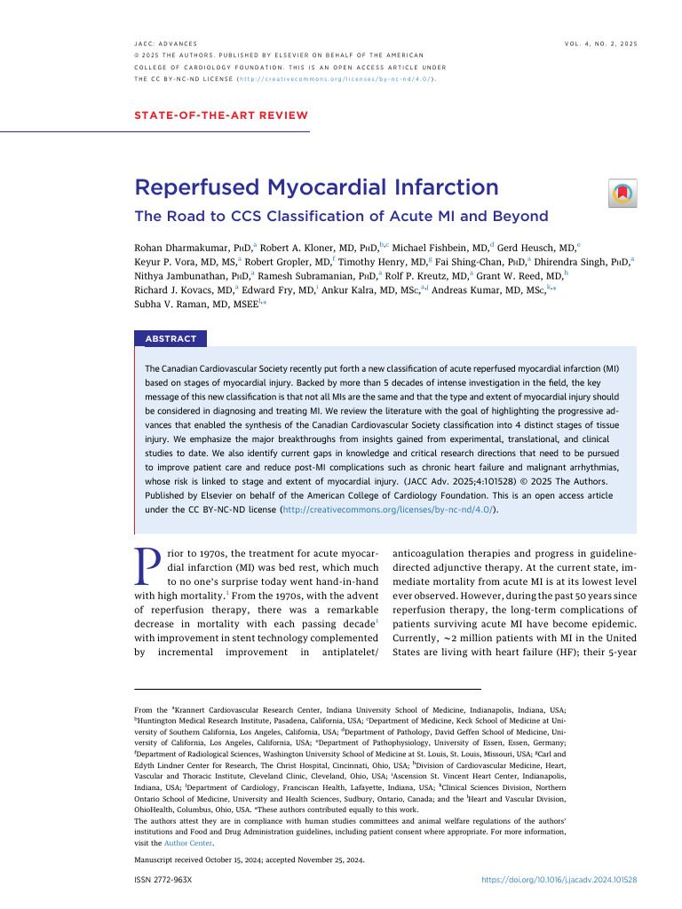 Classification of Reperfused Myocardial Infarction | PDF | Ischemia ...